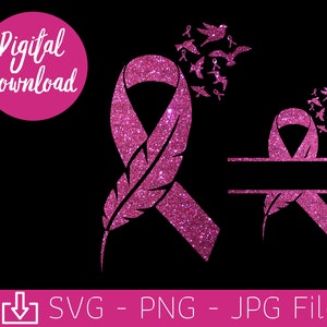 Feather Pink Ribbon SVG Breast Cancer Svg Ribbon Feather and Bird SVG ...