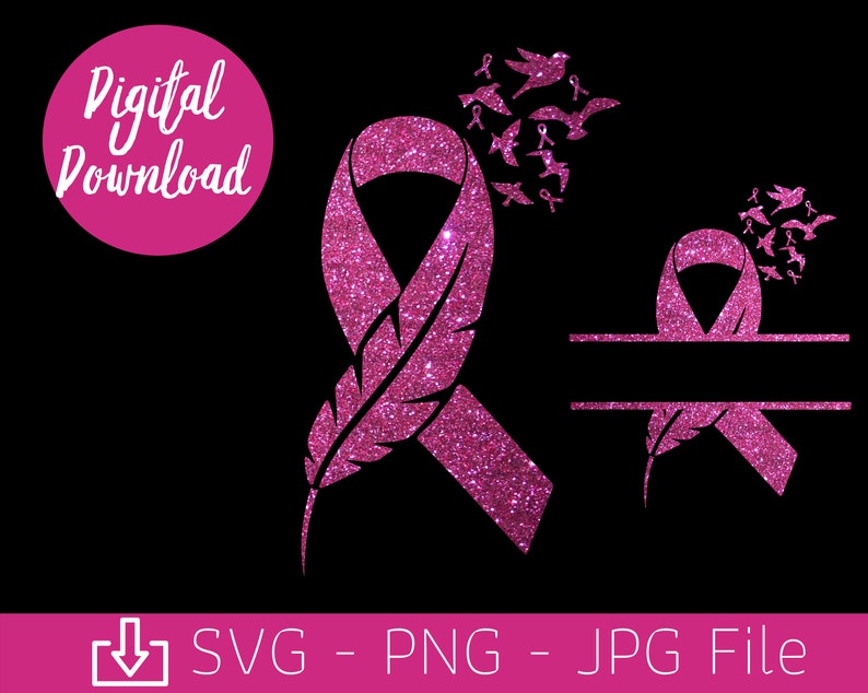 Feather Pink Ribbon SVG Breast Cancer Svg Ribbon Feather and Bird SVG ...