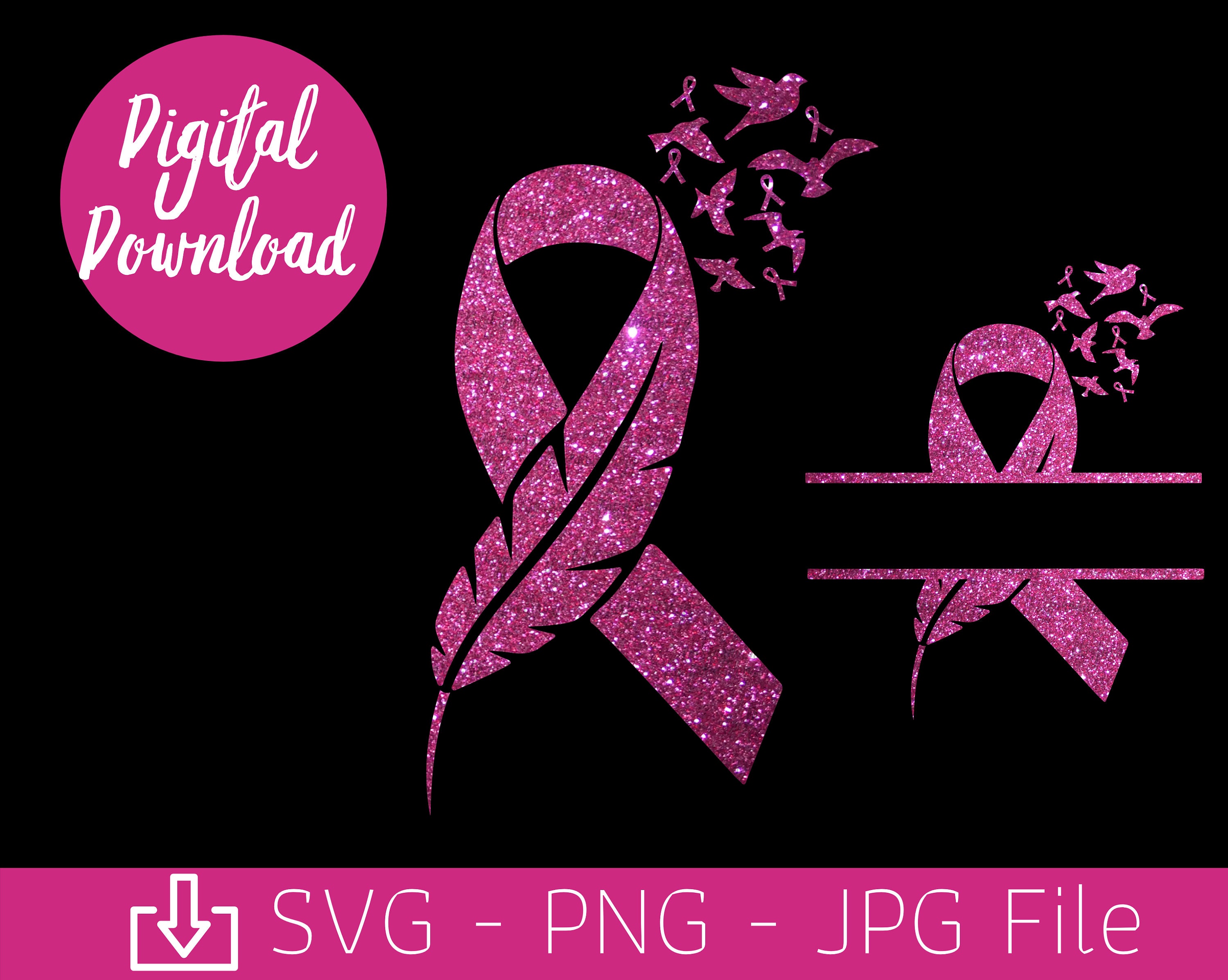 Feather Pink Ribbon SVG Breast Cancer Svg Ribbon Feather and - Etsy ...