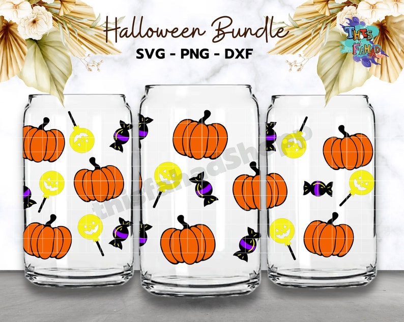 Halloween Can Glass SVG Bundle for Libbey 16oz Can Glass, Halloween ...