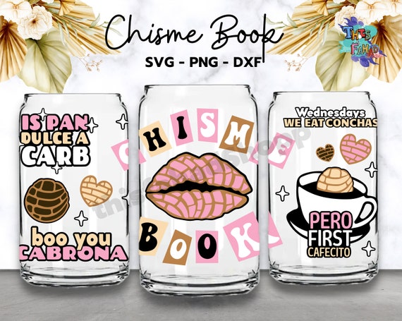 Chisme Book Can Glass Wrap Svg Cafecito Y Chisme Can Glass - Etsy