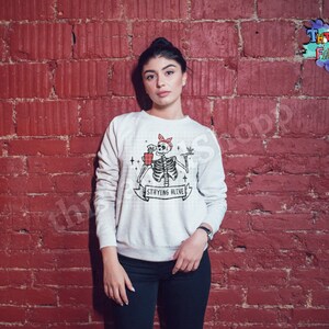 Staying Alive SVG, Funny Halloween Svg Shirt Design, Skeleton Coffee ...