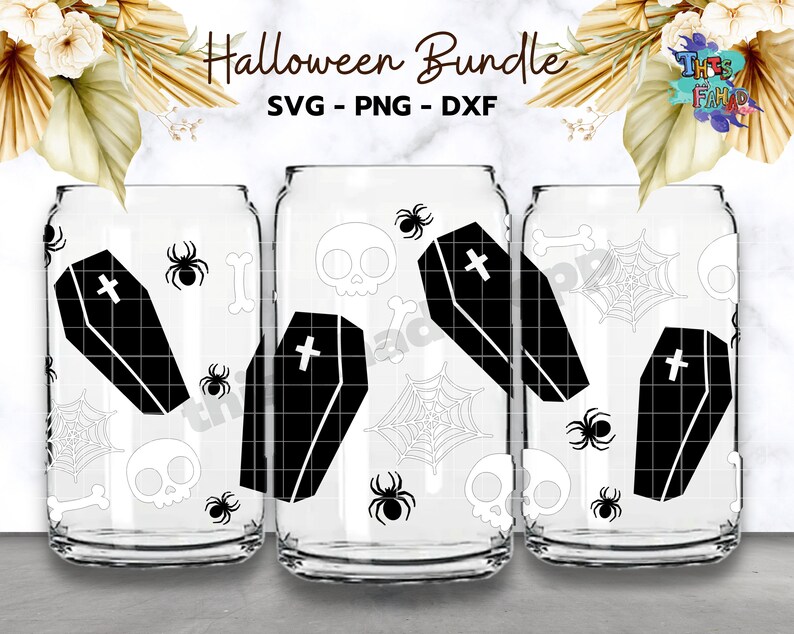 Halloween Can Glass SVG Bundle for Libbey 16oz Can Glass, Halloween ...