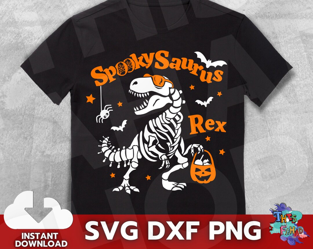 Spooky Saurus Rex Svg, Dinosaur Skeleton Svg, Halloween Dinosaur Svg ...