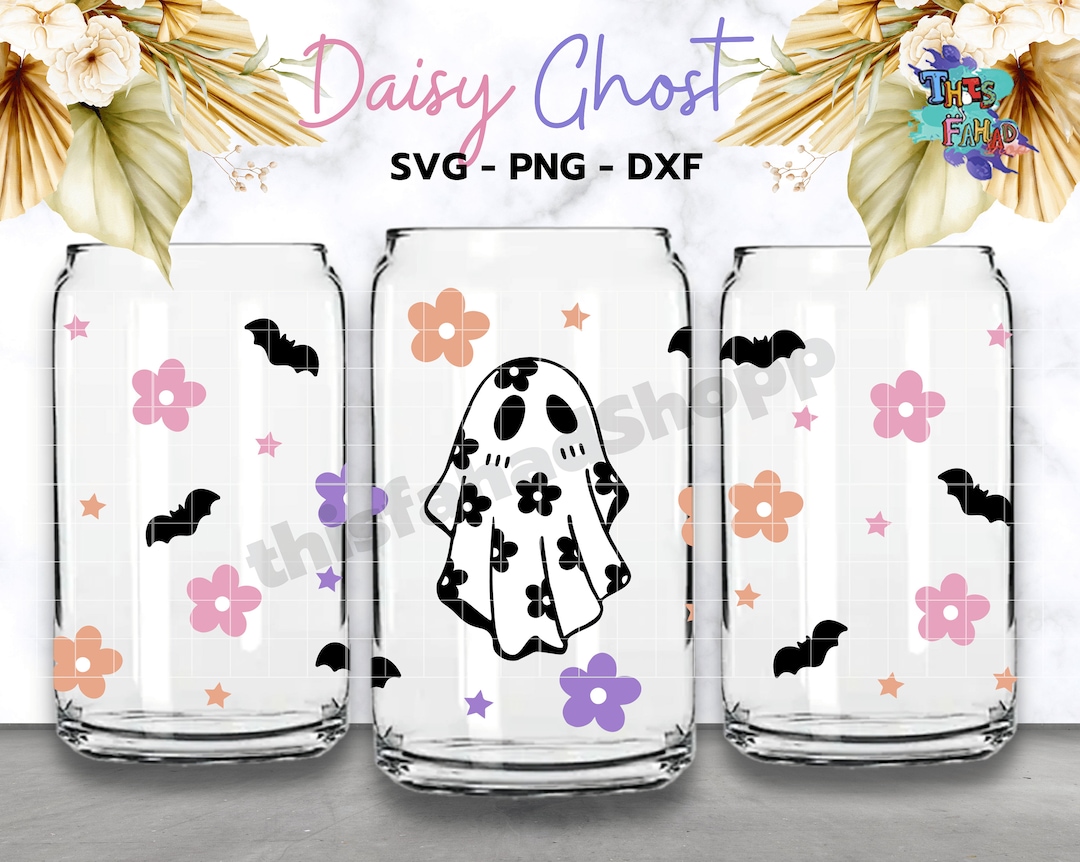 Daisy Ghost Can Glass Wrap Svg, Floral Ghost SVG, Halloween Can Glass ...
