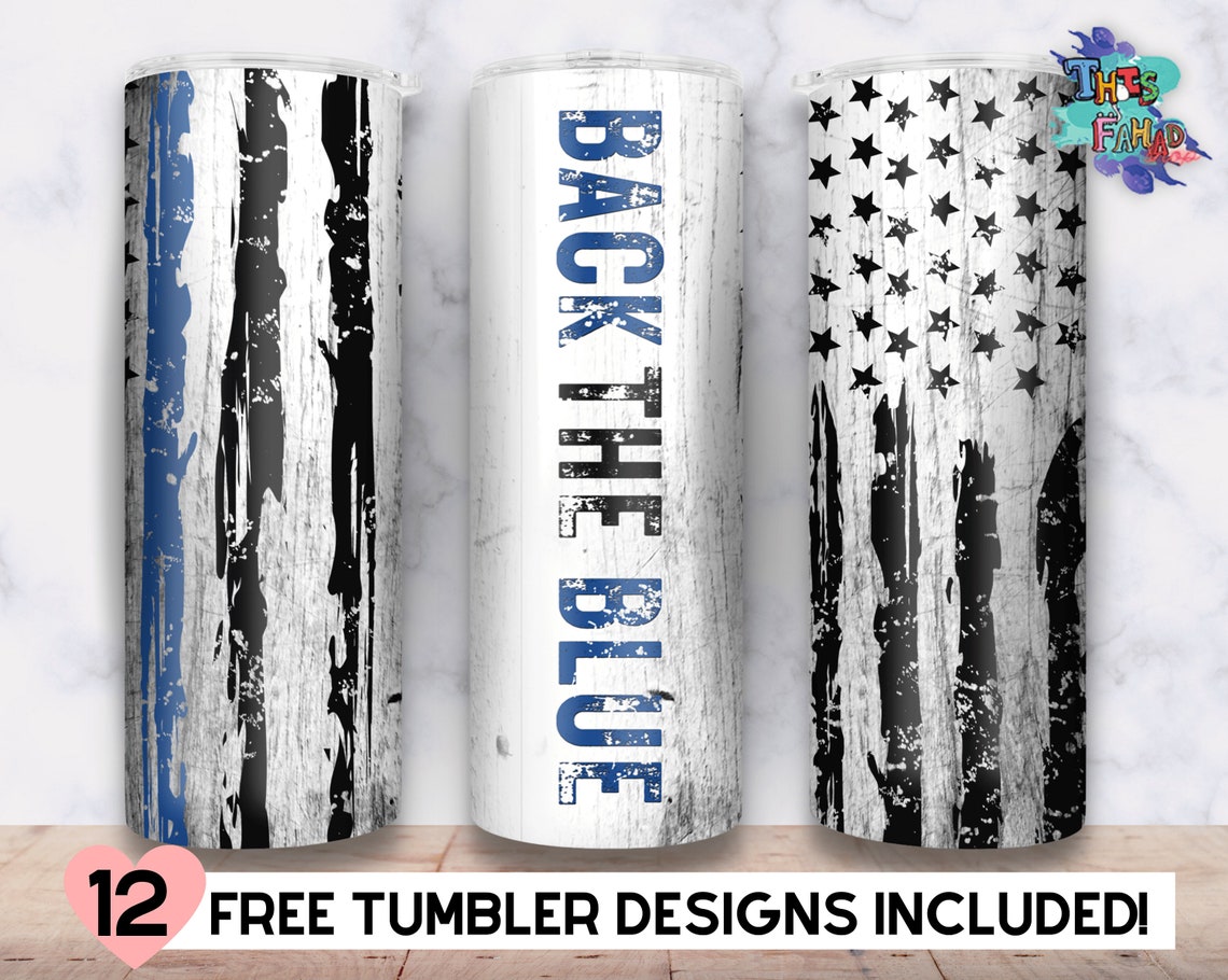 Back the Blue American Flag Thin Blue Line 20oz Skinny Tumbler, USA ...