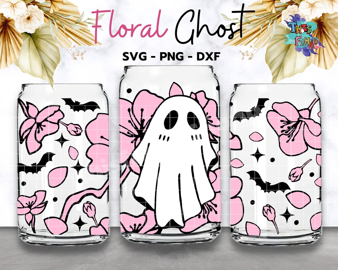Floral Ghost Can Glass Wrap Svg, Halloween Can Glass Svg, 16 Oz Libbey ...