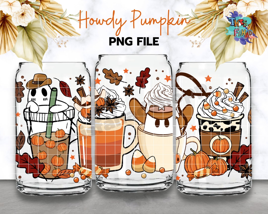 Howdy Pumpkin 16oz Can Glass, Boo Haw Fall Latte PNG Ghost Cowboy, Fall ...