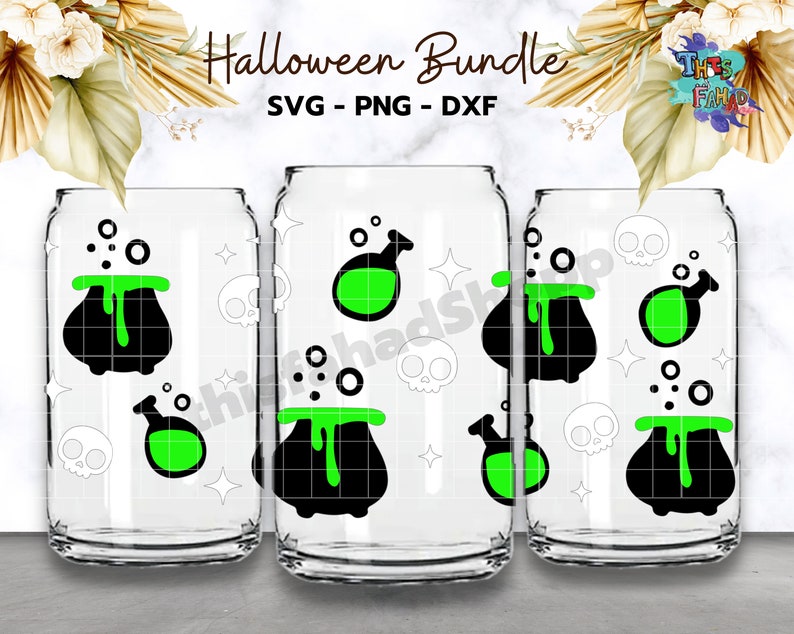 Halloween Can Glass SVG Bundle for Libbey 16oz Can Glass, Halloween ...
