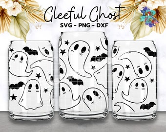 Floral Ghost Can Glass Wrap Svg, Halloween Can Glass Svg, 16 Oz Libbey ...