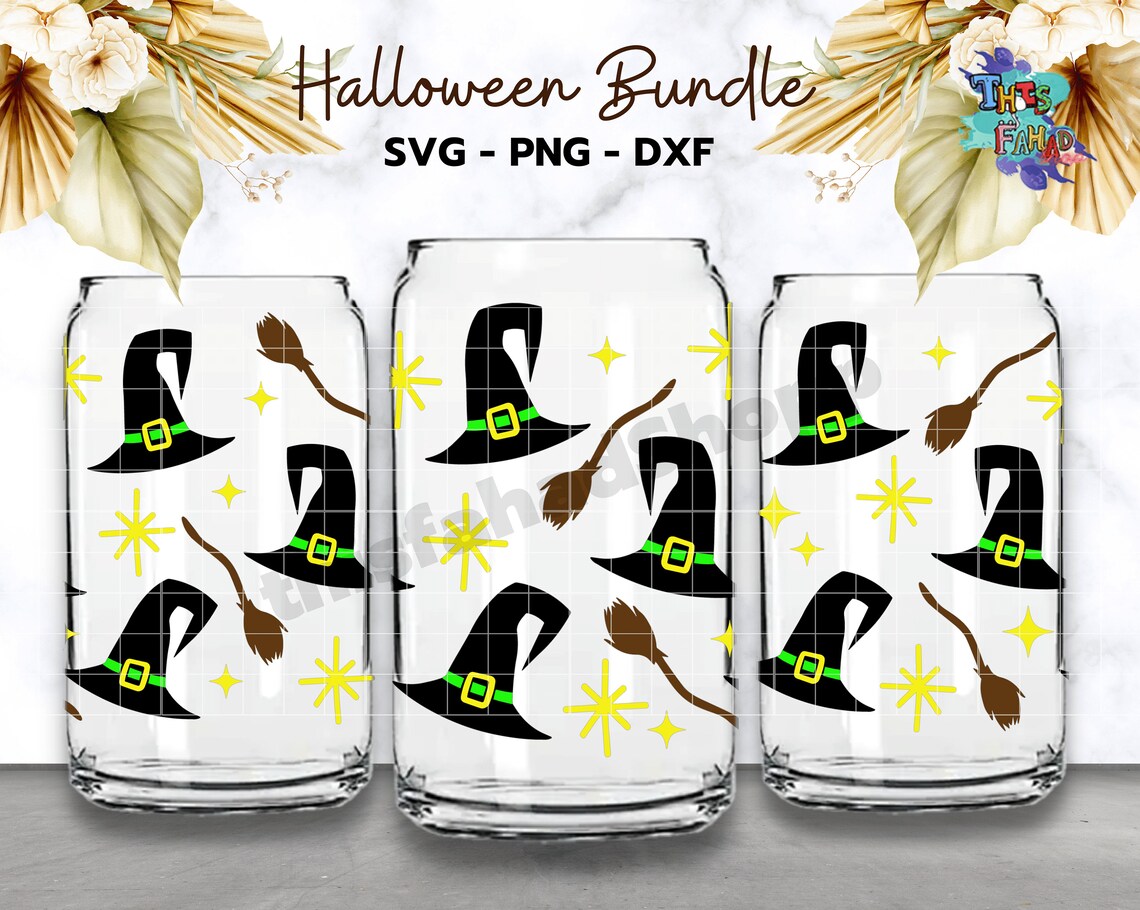 Halloween Can Glass SVG Bundle for Libbey 16oz Can Glass, Halloween ...