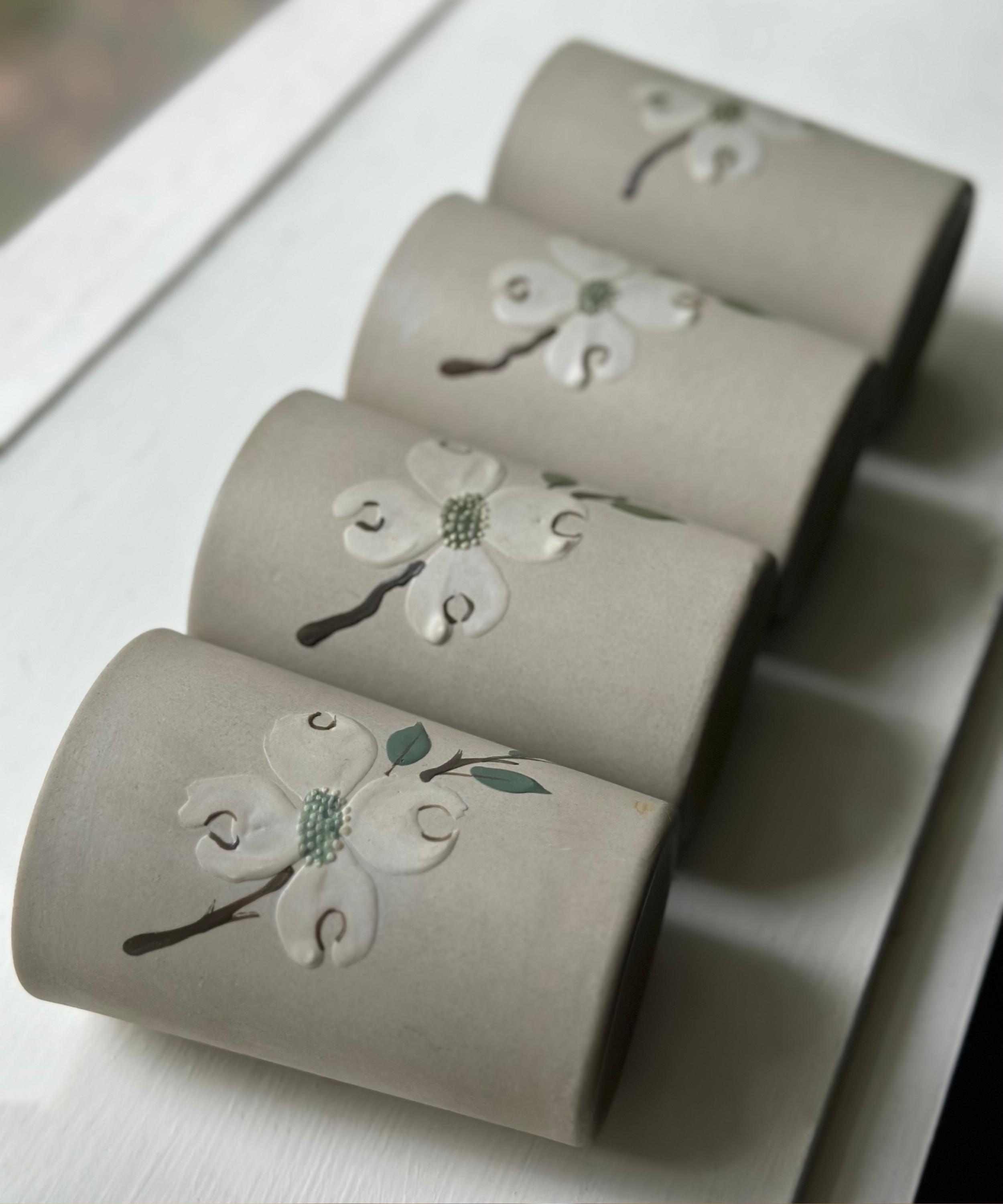 Vintage Hand-painted Ceramic Glasses | Set of 4 | Dogwood Flower Design ...