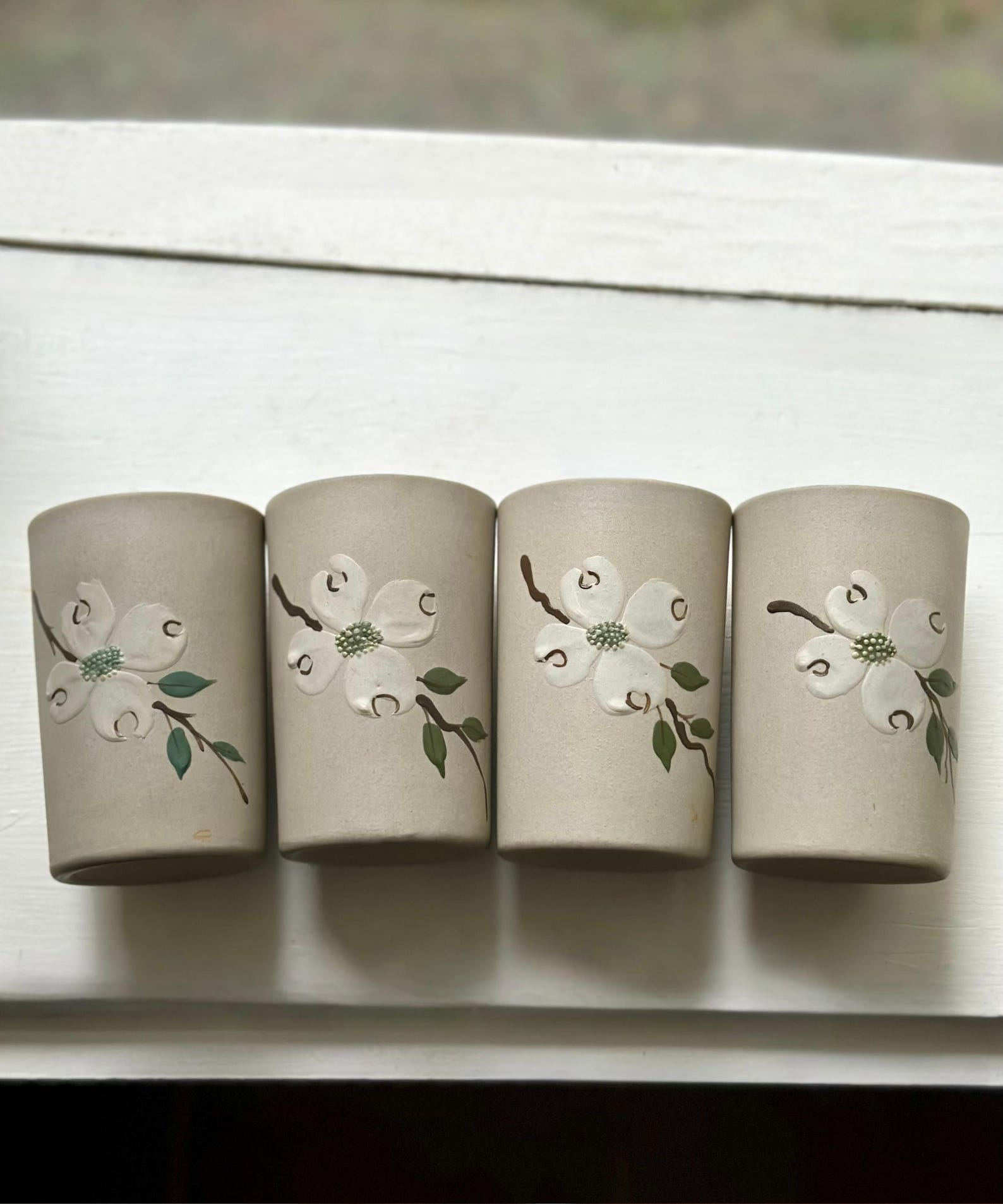 Vintage Hand-painted Ceramic Glasses | Set of 4 | Dogwood Flower Design ...