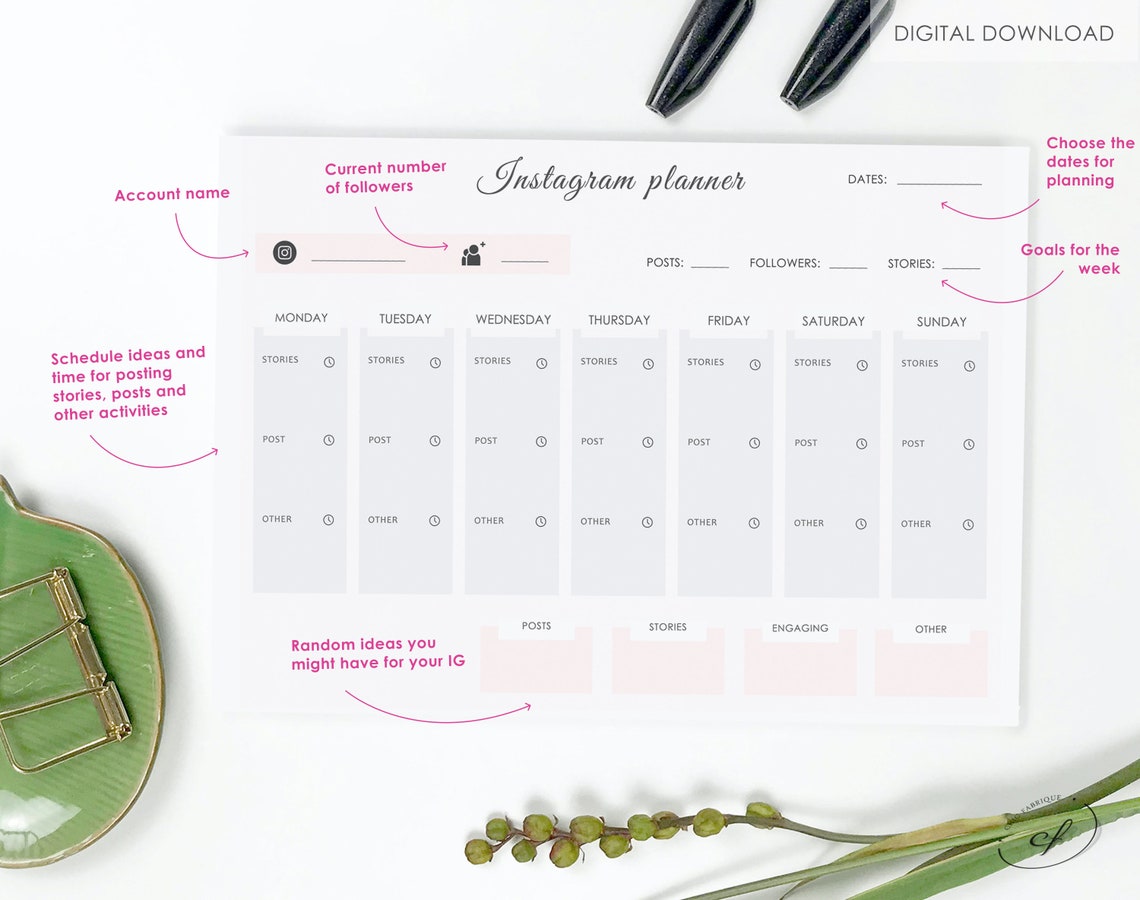 Weekly Instagram Content Planner Printable - Etsy