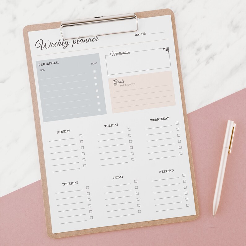 Productivity Weekly Planner Printable Art Plan Your Week High - Etsy