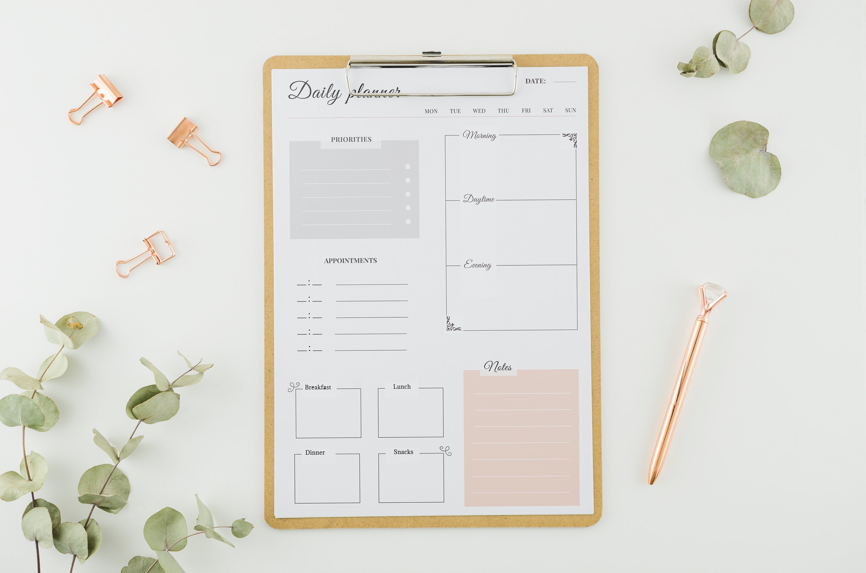 Daily Planner Elegant Printable, Feminene Daily Planning in High ...