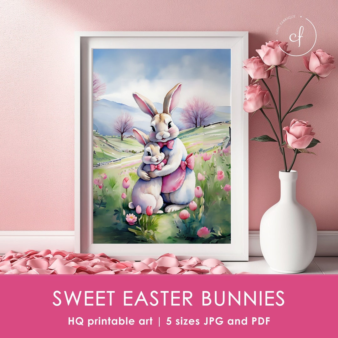 Easter Bunnies Spring Wall Art Printable, Easter Poster, Vintage Spring ...
