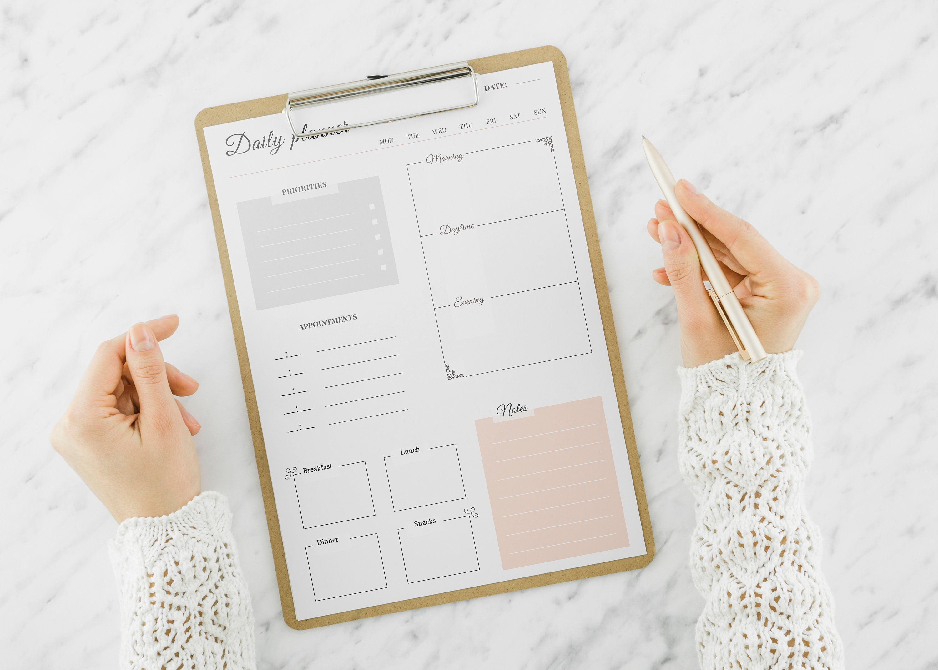 Daily Planner Elegant Printable, Feminene Daily Planning in High ...