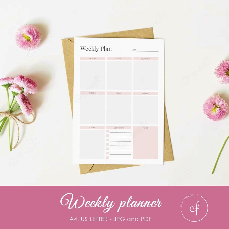 Weekly Planner Page Printable and Digital Weekly Planner Undated ...