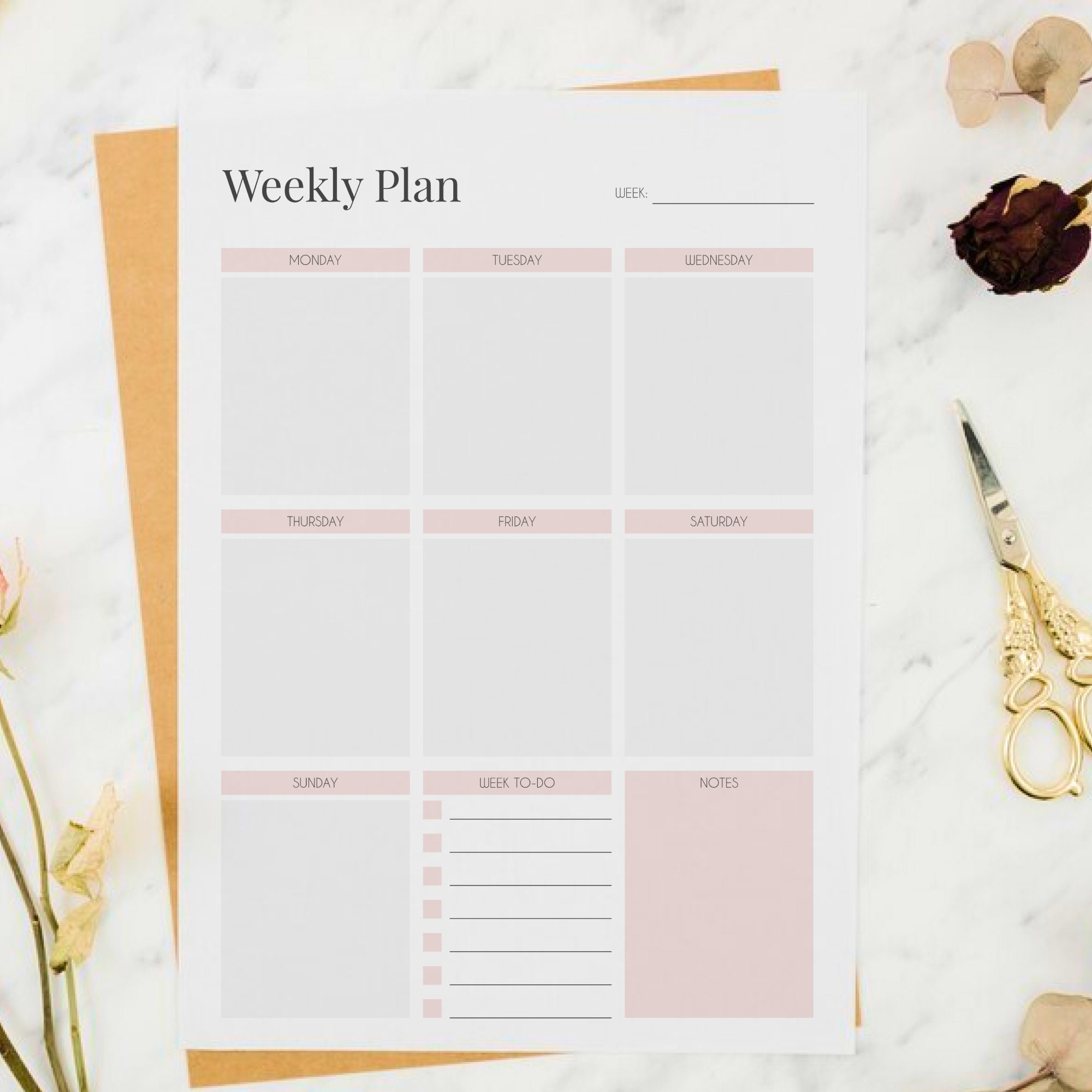 Weekly Planner Page Printable and Digital Weekly Planner Undated ...