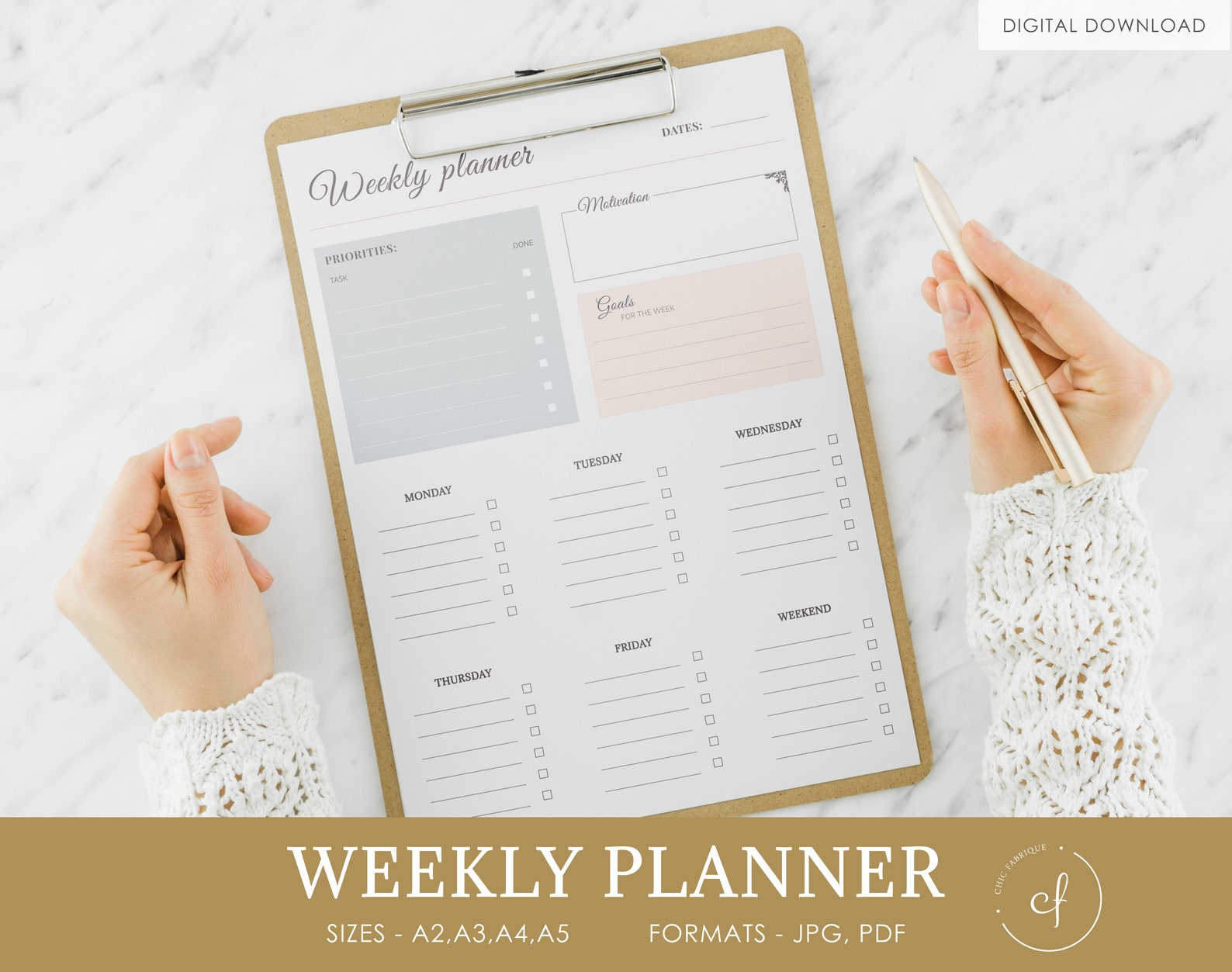 Productivity Weekly Planner Printable Art Plan Your Week High - Etsy