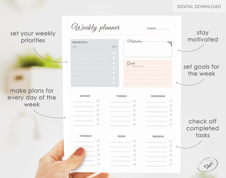 Productivity Weekly Planner Printable Art Plan Your Week High - Etsy