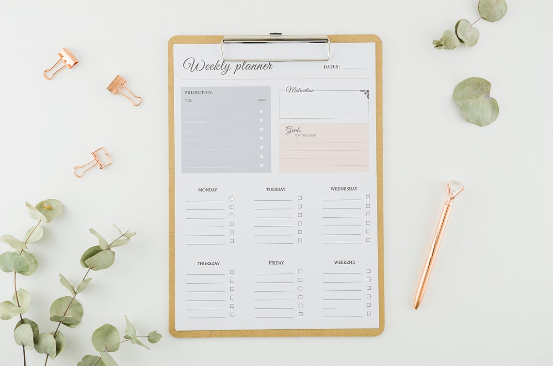 Productivity Weekly Planner Printable Art Plan Your Week High - Etsy