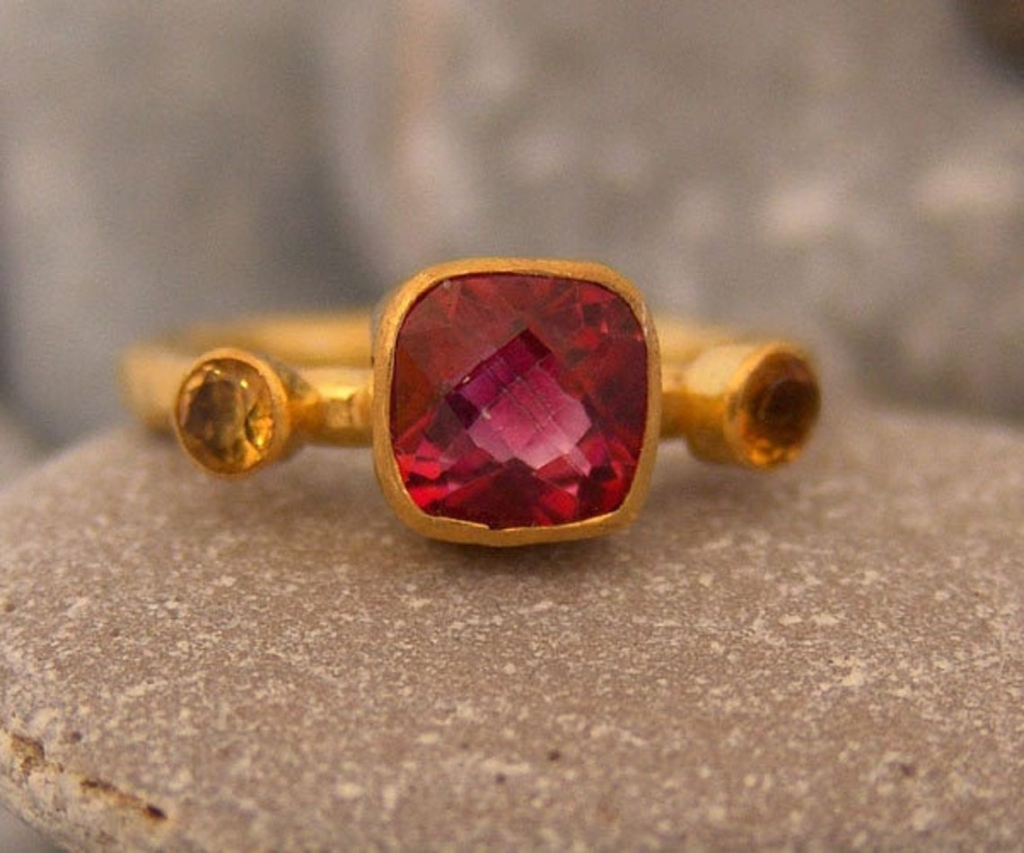 Ruby & Citrine 24k Gold Over Sterling Silver Ring - Etsy