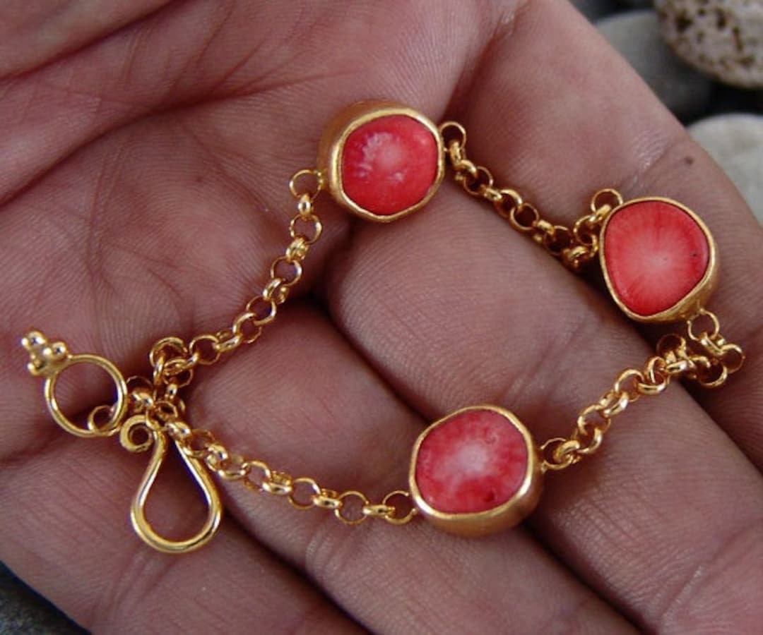 Gold Over Sterling Silver Coral Bracelet, Handmade - Etsy