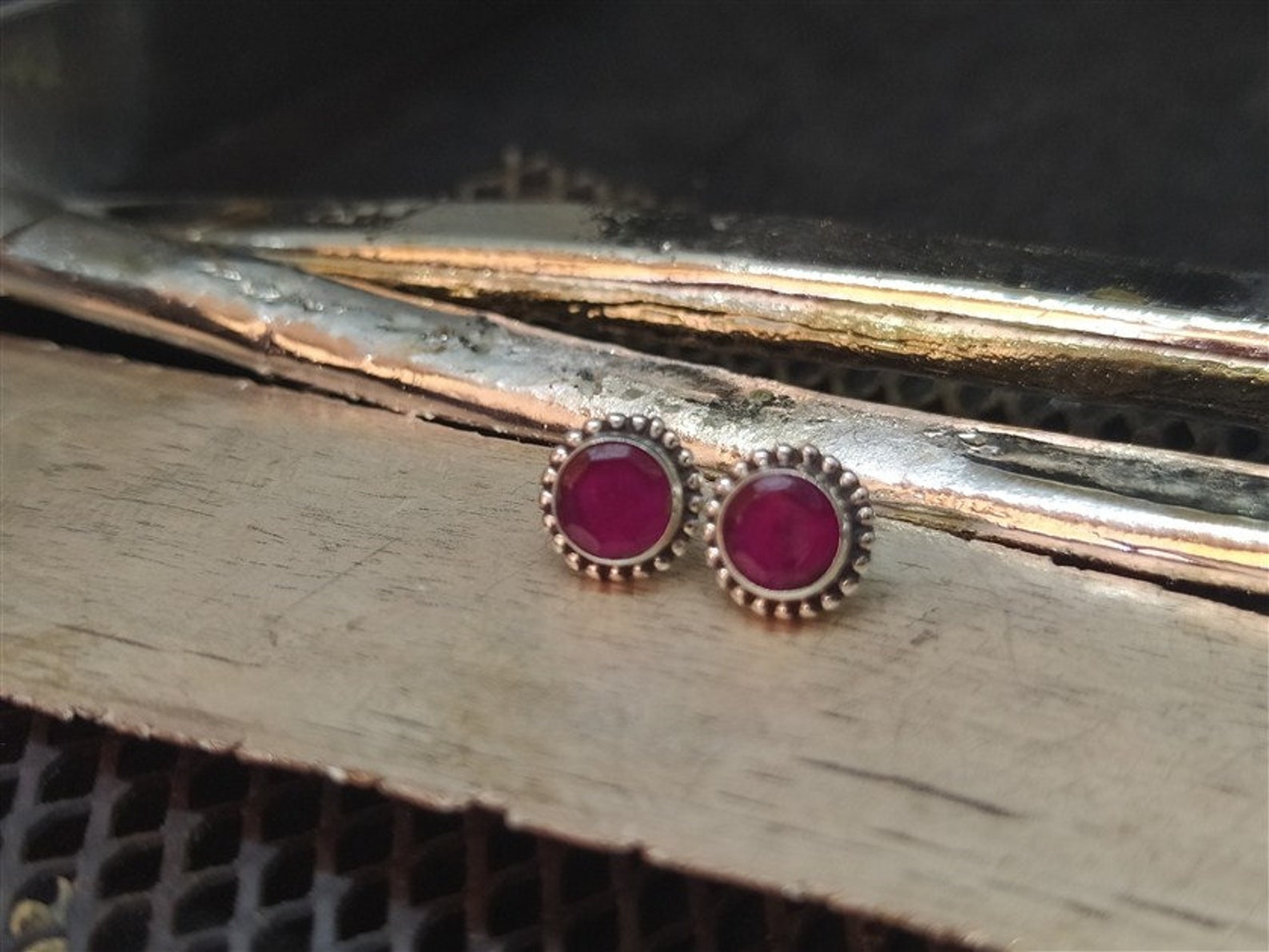 Ruby Studs Ruby Stud Earrings Minimalist 24K Solid Gold Filled Rose ...