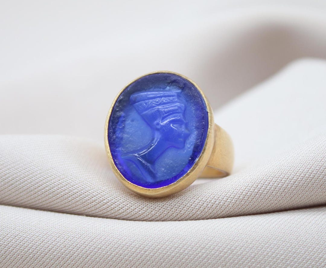 Nefertiti Ring, Handmade Intaglio Glass, Vintage Style 925 Sterling ...