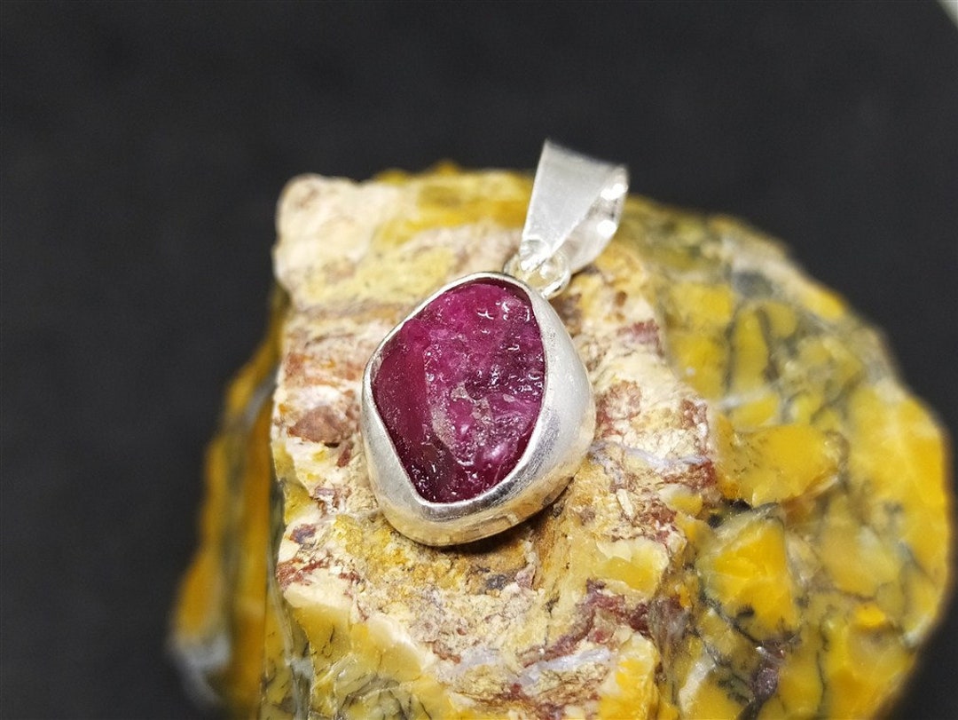 Raw Gemstone Ruby Pendant Silver , Necklace Silver Ruby Pendant , Raw ...