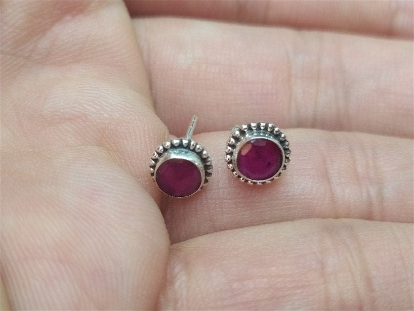 Ruby Studs Ruby Stud Earrings Minimalist 24K Solid Gold | Etsy