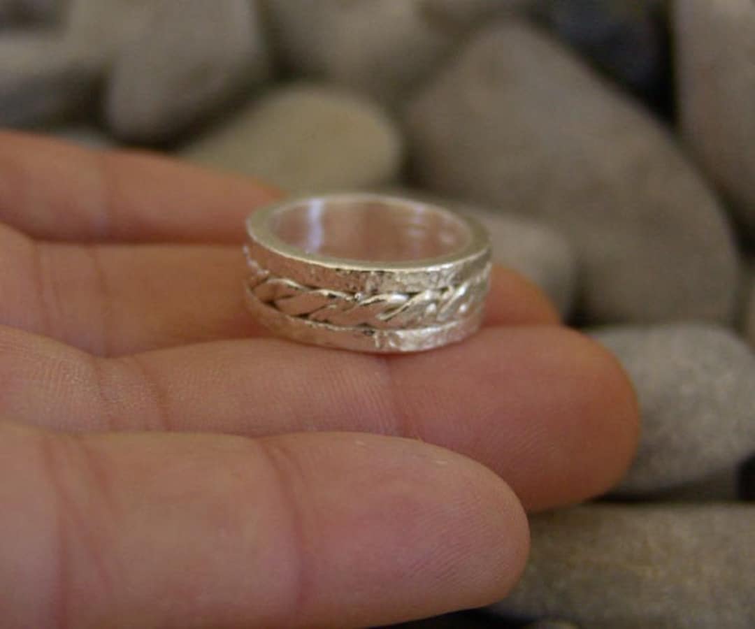 Buy Band Ring Solid Sterling 925K Sterling Silver Hammered Band Ring Wedding Ring Promise Ring ...