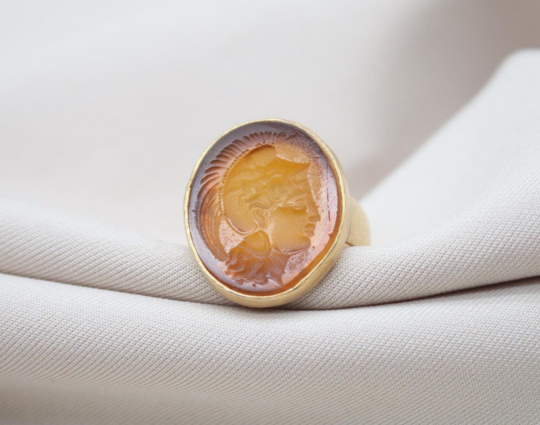 Handmade Emperor Caligula Intaglio Ring, 925 Sterling Silver Glass Ring ...