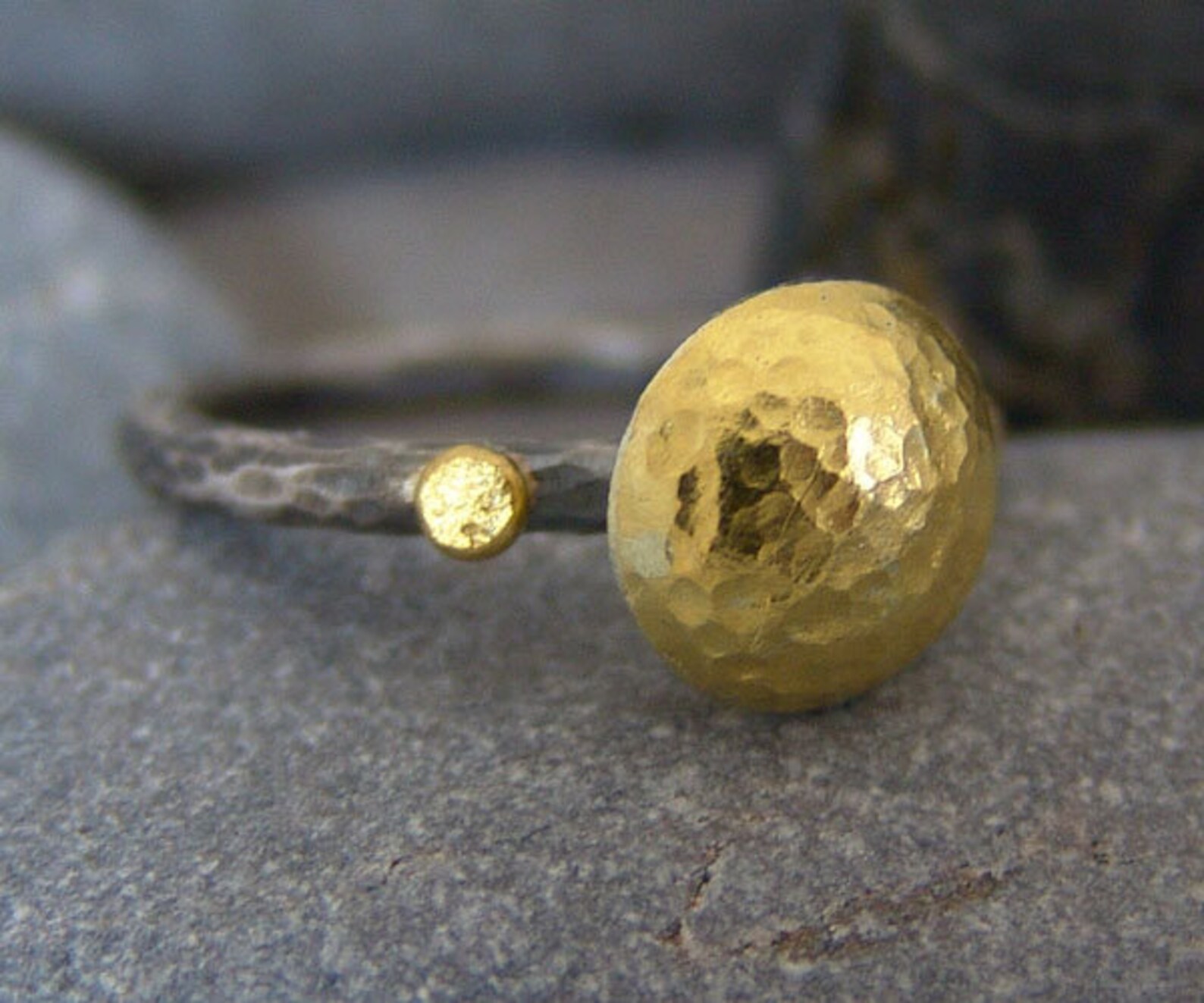 Huge Hammered Silver Ring 24k Gold Over Hammered Ring Fashion - Etsy