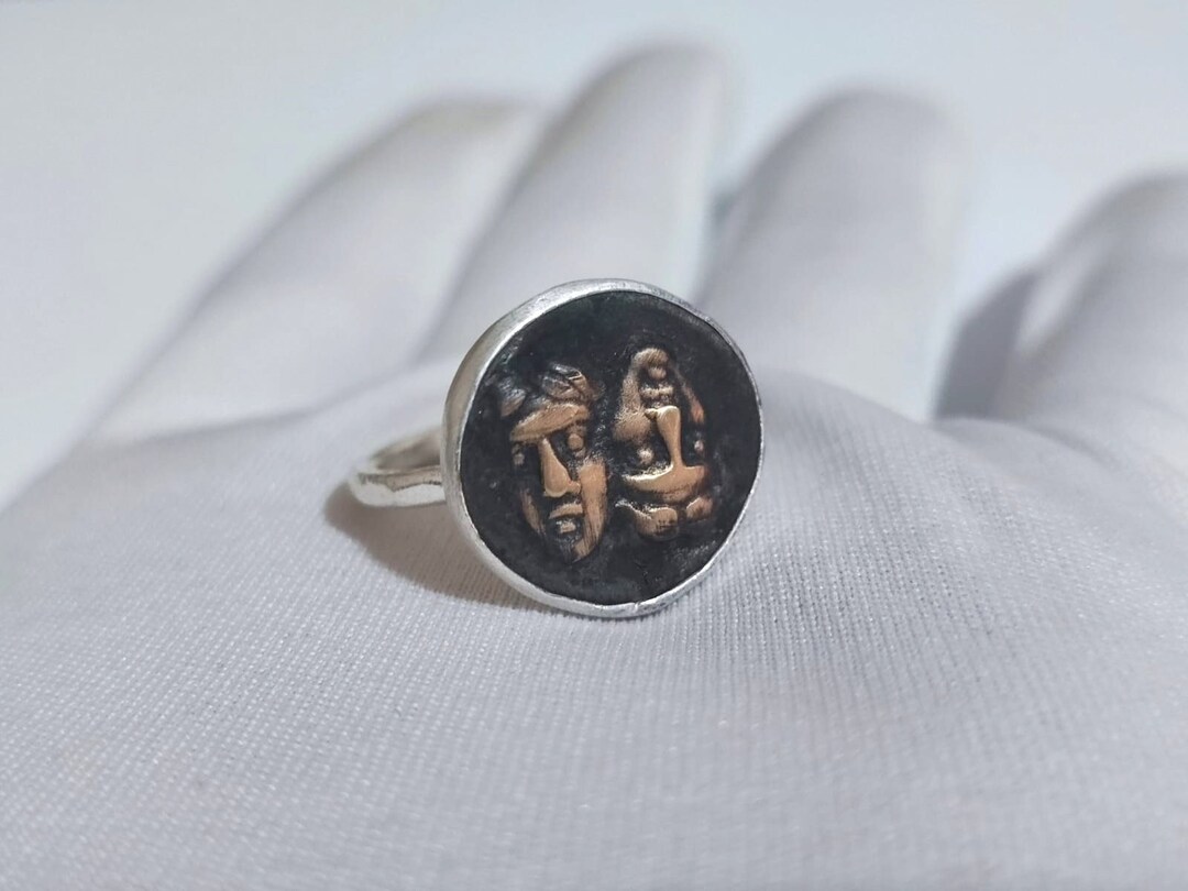 Sterling Silver Comedy Tragedy Mask Ring, Theater Mask Ring, Happy Sad ...