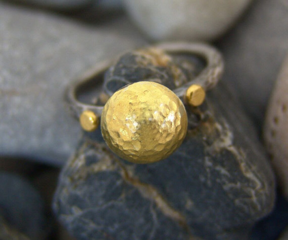 Huge Hammered Silver Ring 24k Gold Over Hammered Ring Fashion - Etsy