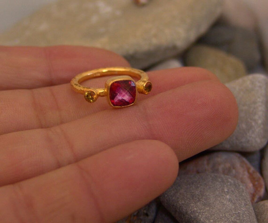 Ruby & Citrine 24k Gold Over Sterling Silver Ring - Etsy