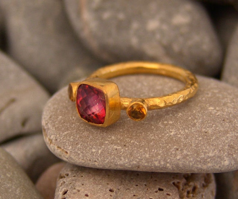 Ruby & Citrine 24k Gold Over Sterling Silver Ring - Etsy