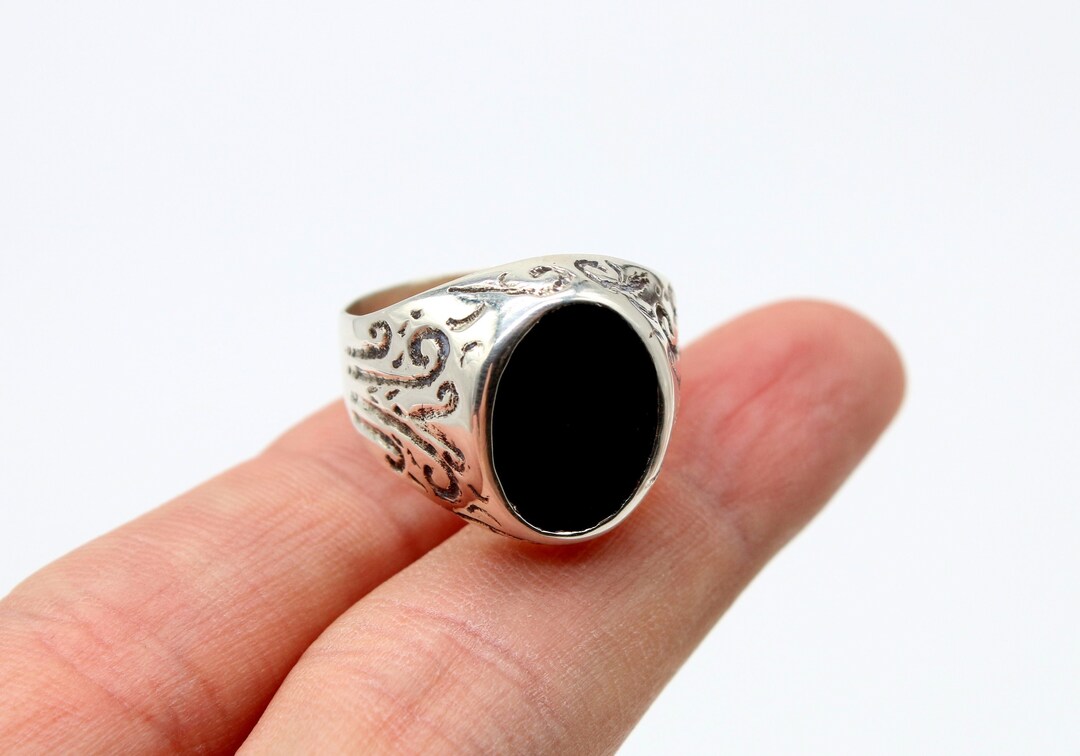 Square Black Onyx Ring Handmade With Sterling Silver and a Large Black ...