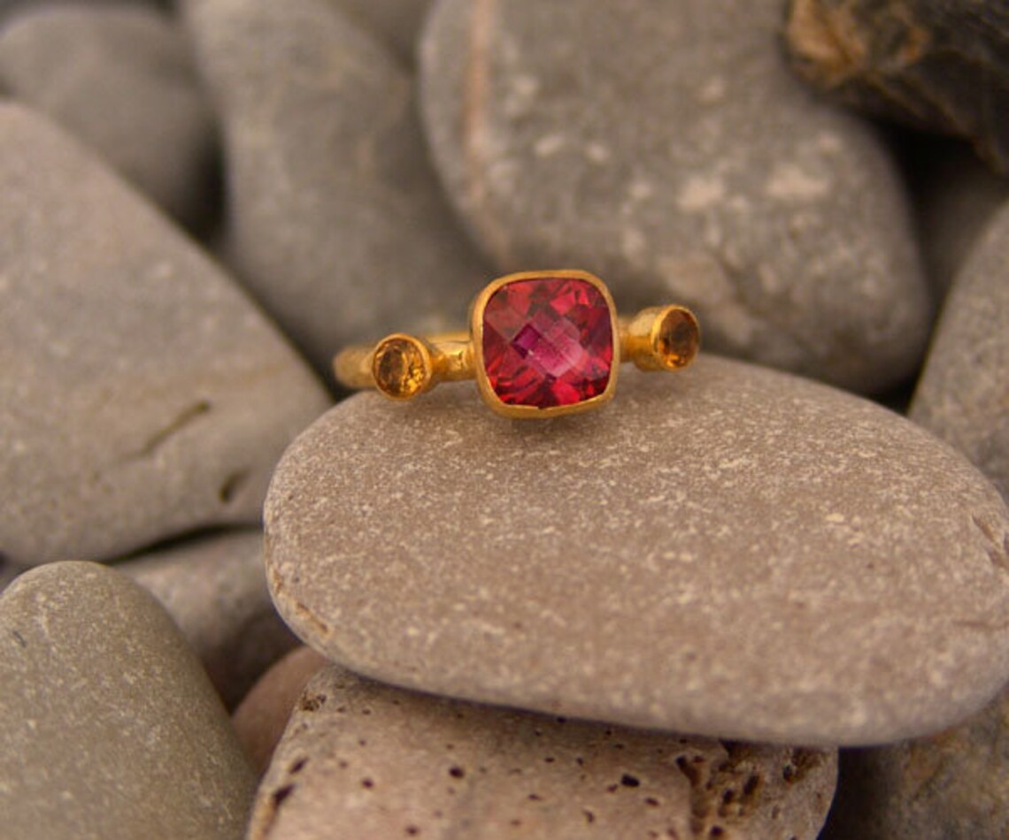 Ruby & Citrine 24k Gold Over Sterling Silver Ring - Etsy