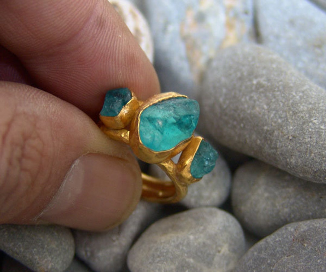 Neon Apatite Sterling Silver Ring, 24k Gold Over - Etsy