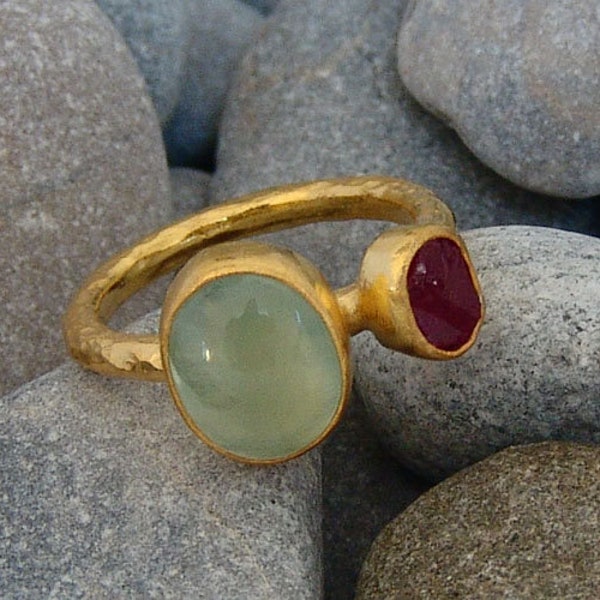 Aquamarine Ruby Ring - Etsy