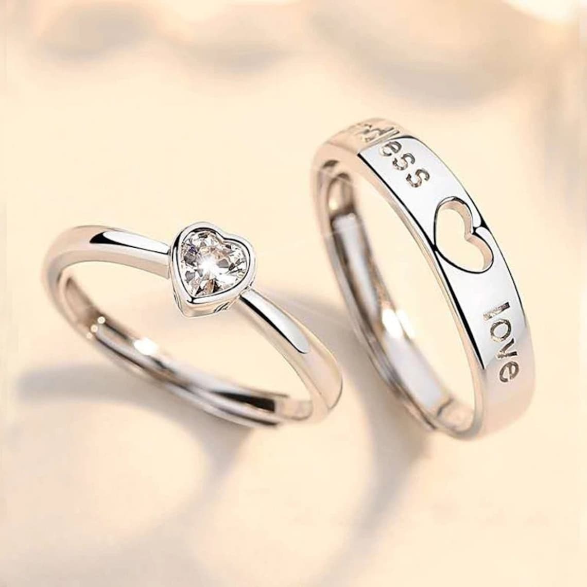 2PCS/ Set Couple Heart Rings for Women Men Promise Ring for - Etsy
