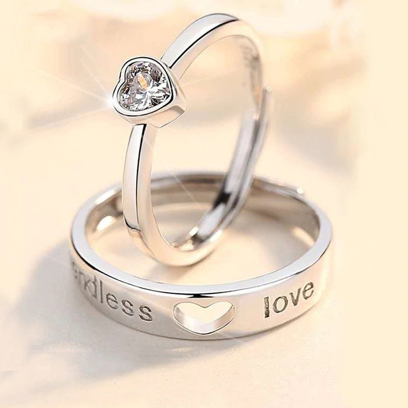 2PCS/ Set Couple Heart Rings for Women Men Promise Ring for - Etsy