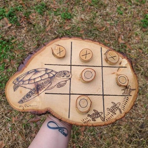 Sea Turtle Tic-tac-toe Rustic Board Game, Noughts and Crosses Table Top ...