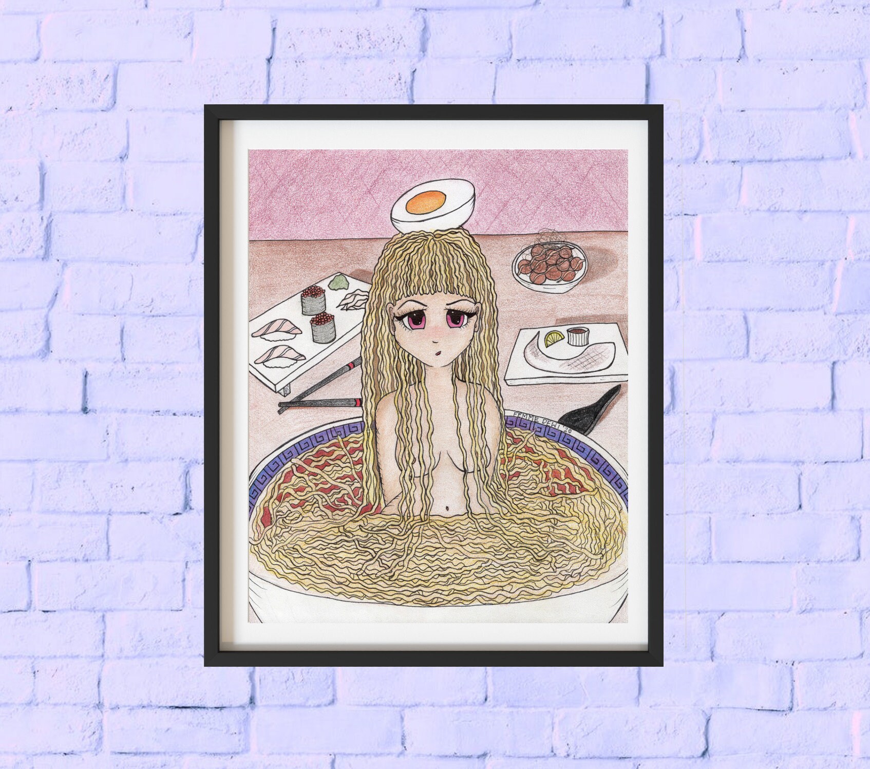 Ramen noodle hair anime poster Japanese modern art print | Etsy