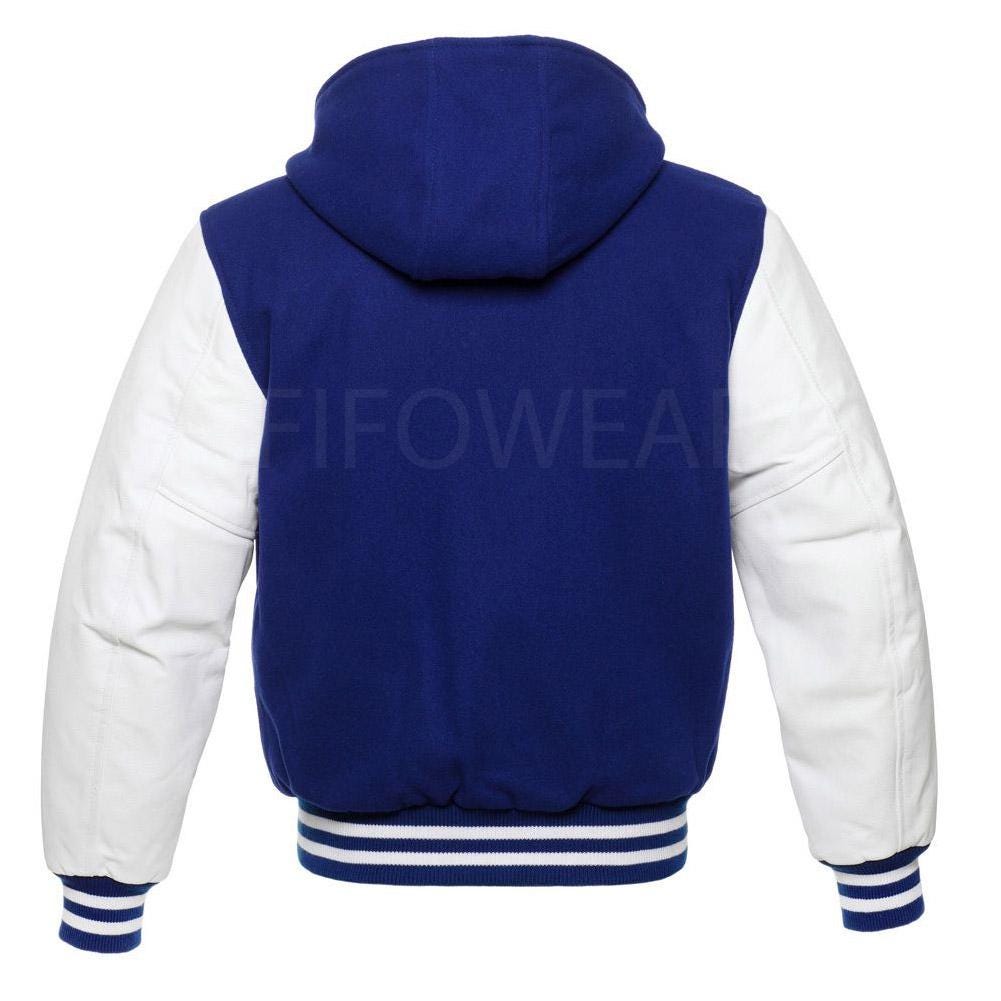 Royal Blue / White Leather High School Style Unisex Varsity Jacket With ...