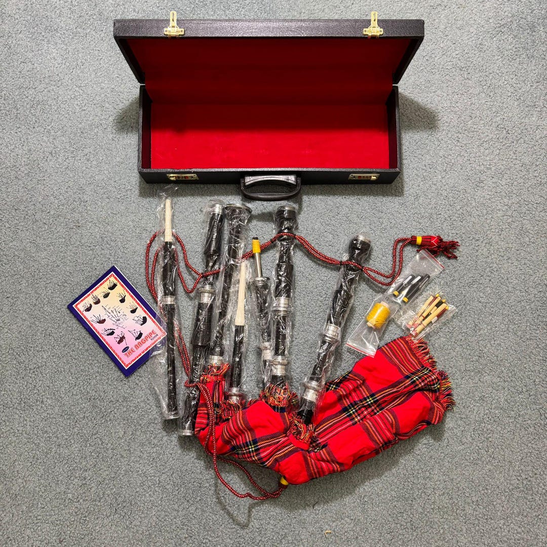 Deluxe Scottish Bagpipe Set With Tartan Cover, Accessories, and ...